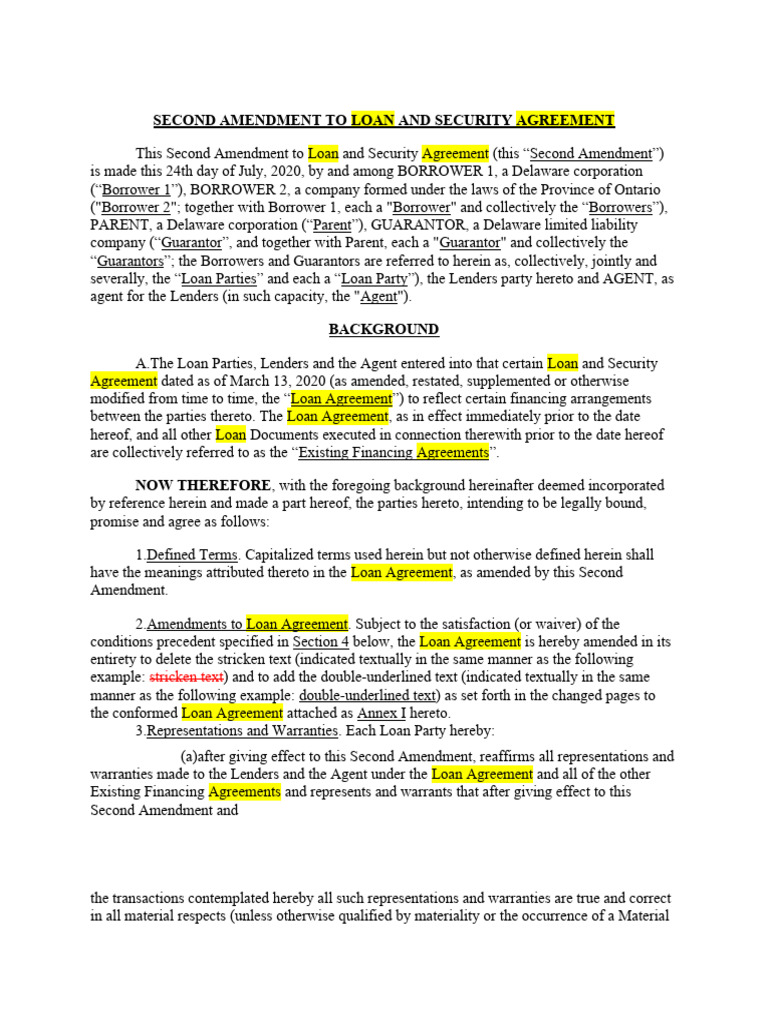Amendment To Loan and Security Agreement | PDF | Loans | Guarantee