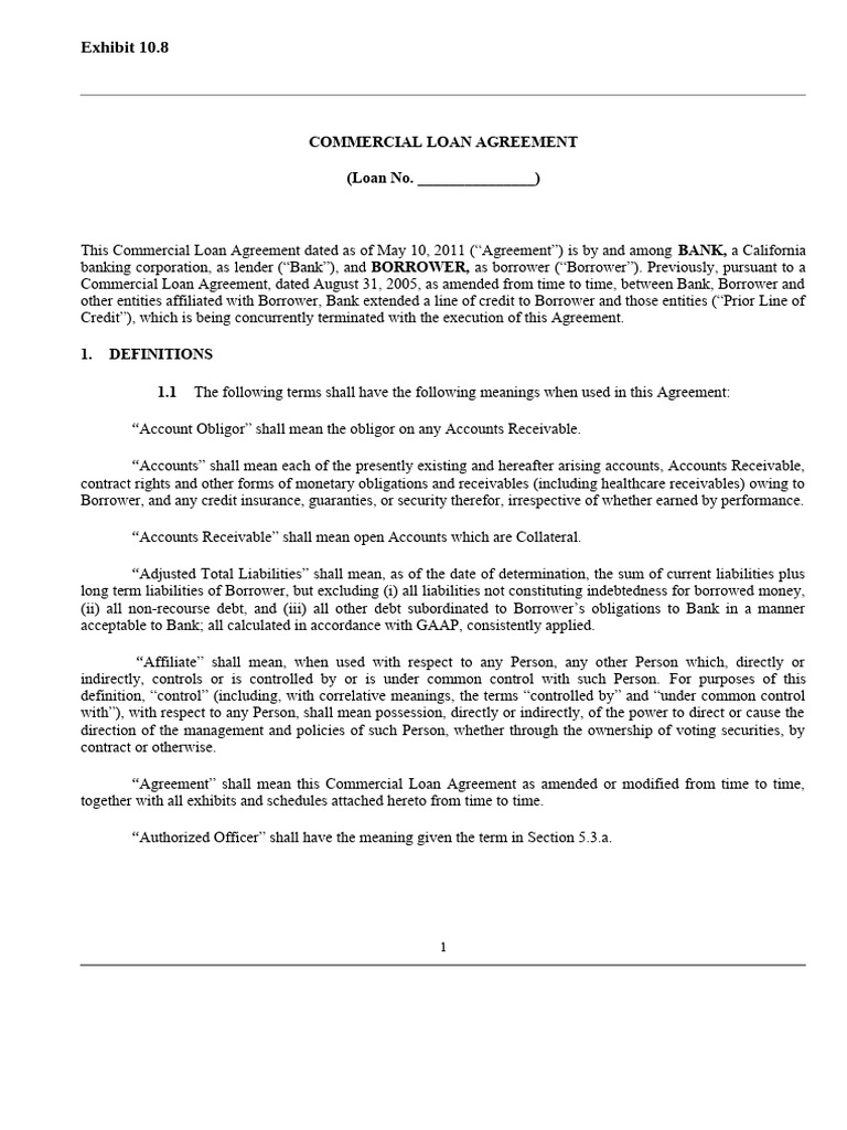 Commercial Loan Agreement 1 | PDF | Loans | Credit
