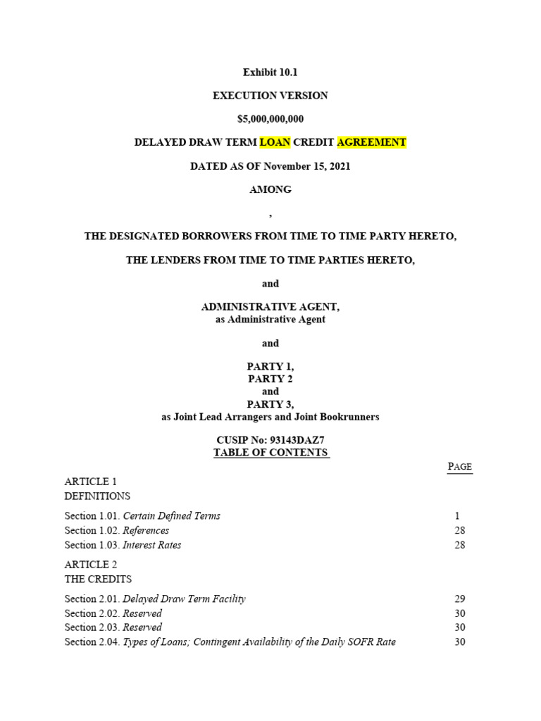 Delayed Draw Term Loan Agreement | Download Free PDF | Loans | Bankruptcy