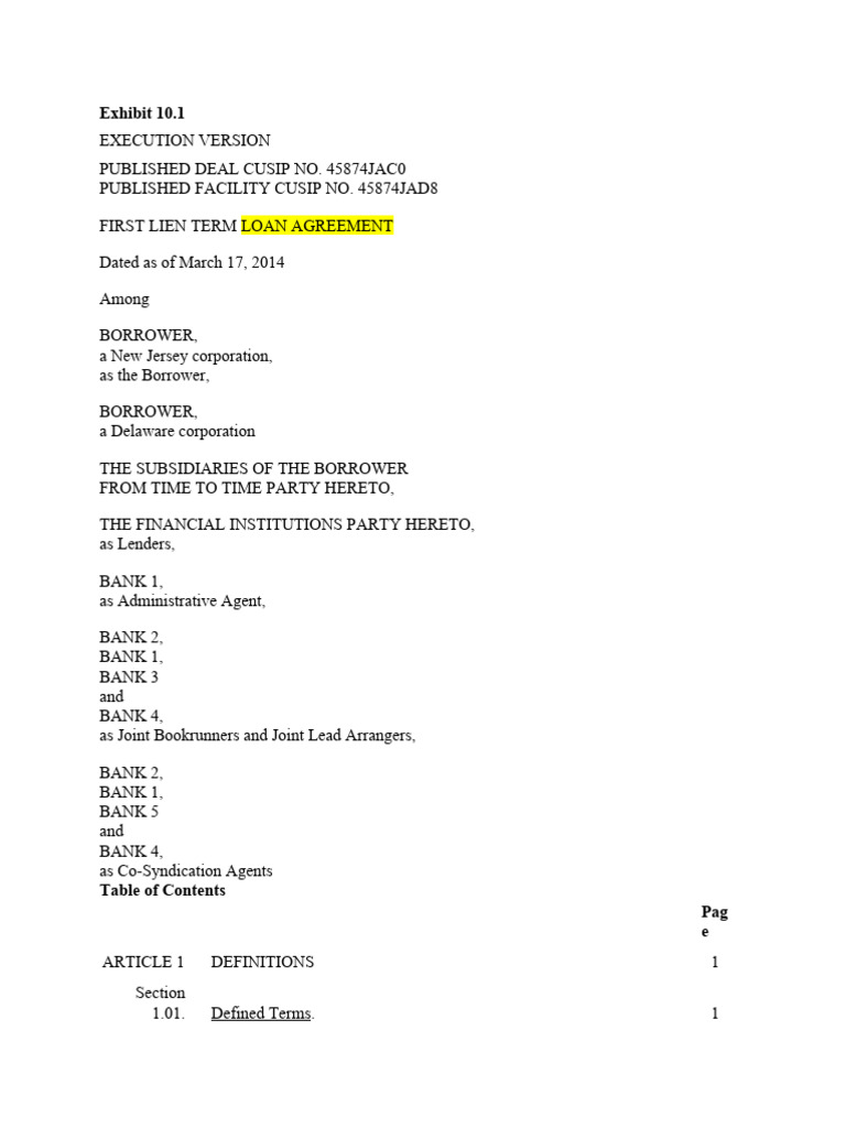 First Lien Term Loan Agreement | PDF | Loans | Debt