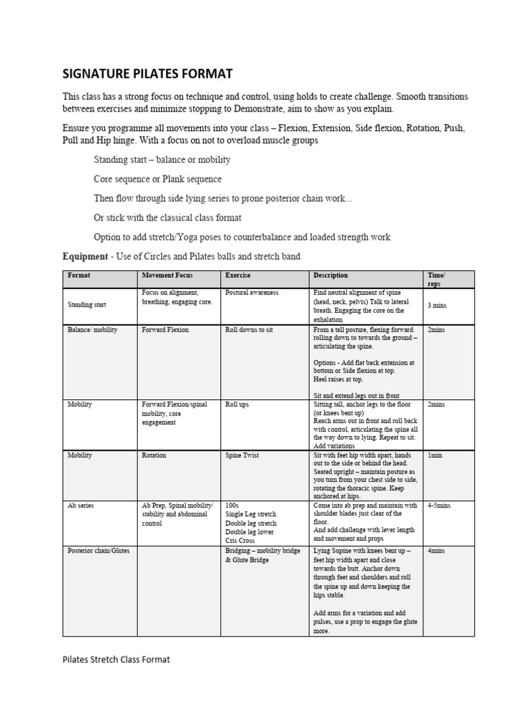 Pilates Stretch Class Format Guide | PDF | Anatomical Terms Of Motion ...