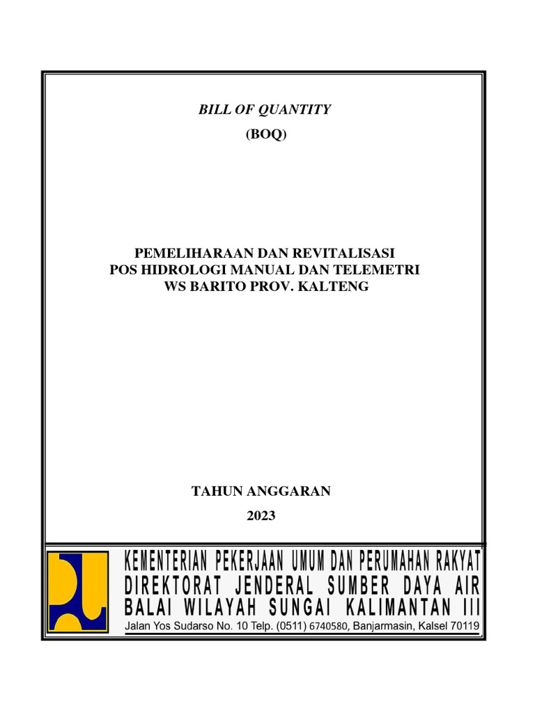 BoQ Pemeliharaan Kalteng 2023 | PDF