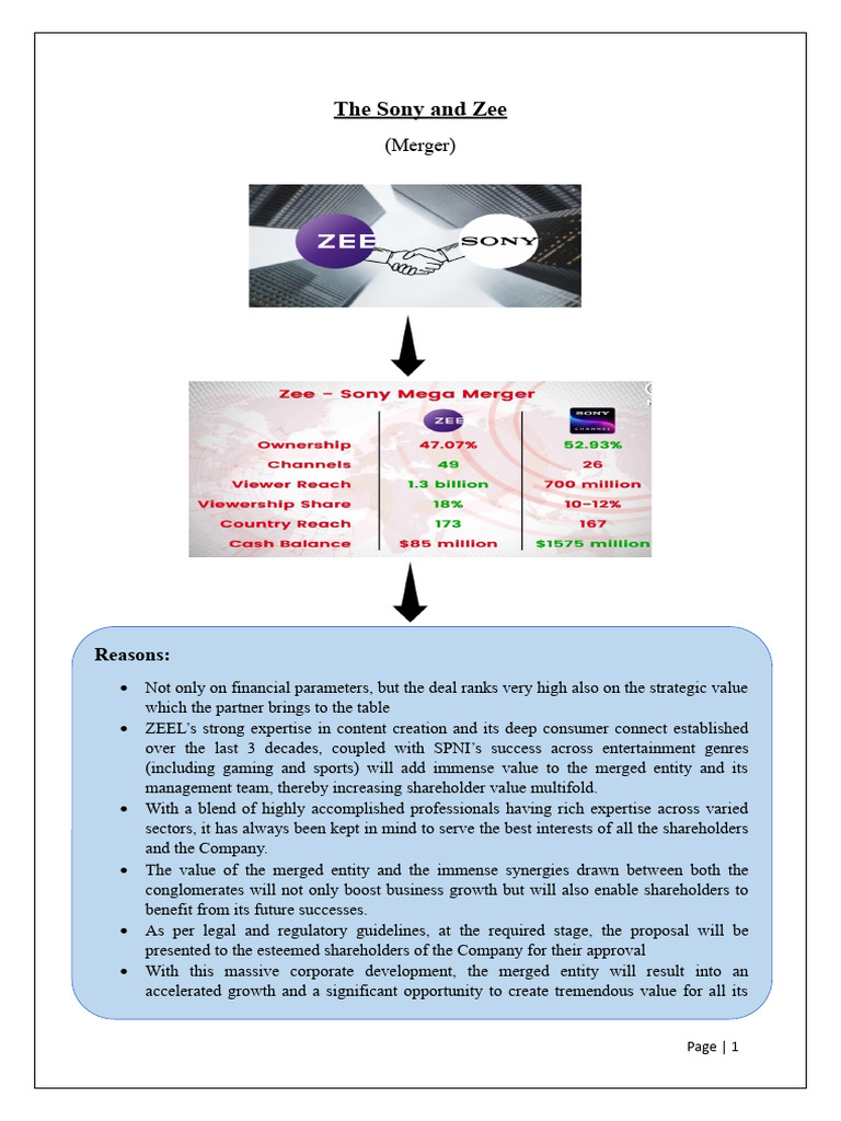 The Sony and Zee Merger | PDF