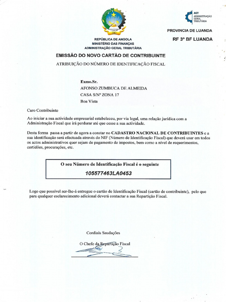 Cartão de Contribuinte | PDF