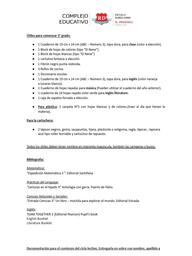 3A y B Lista de Materiales y Bibliografia 2024 | PDF