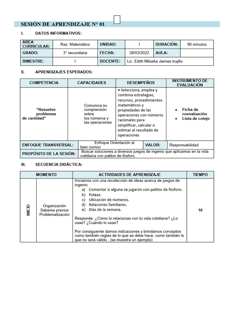 Sda01 RM 3ro Sec | PDF | Modificación de comportamiento | Ciencia cognitiva