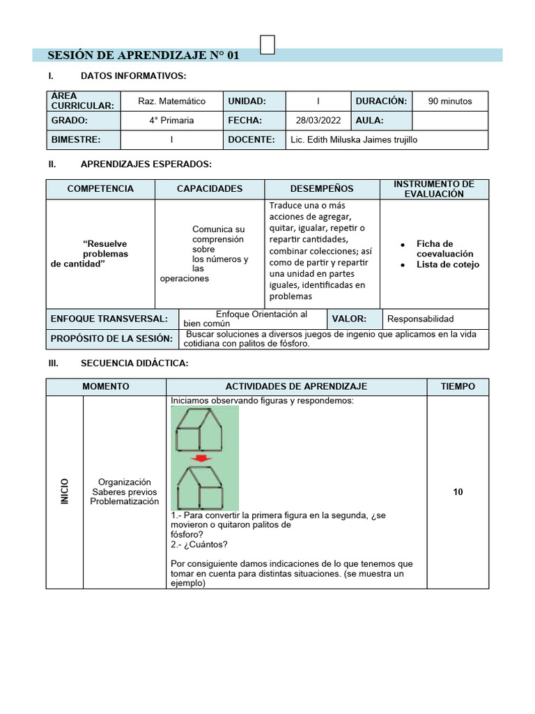 Sda01 RM 4to Prim | PDF | Evaluación | Aprendizaje