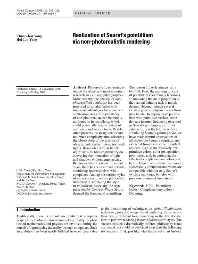 Realization of Seurat's Pointillism Via Non-Photorealistic Rendering | PDF | Rendering (Computer ...