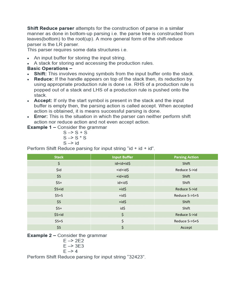 Shift Reduce Parser Pdf Parsing String Computer Science