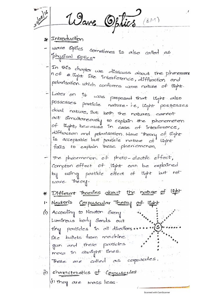 Wave Optics Class Notes | PDF