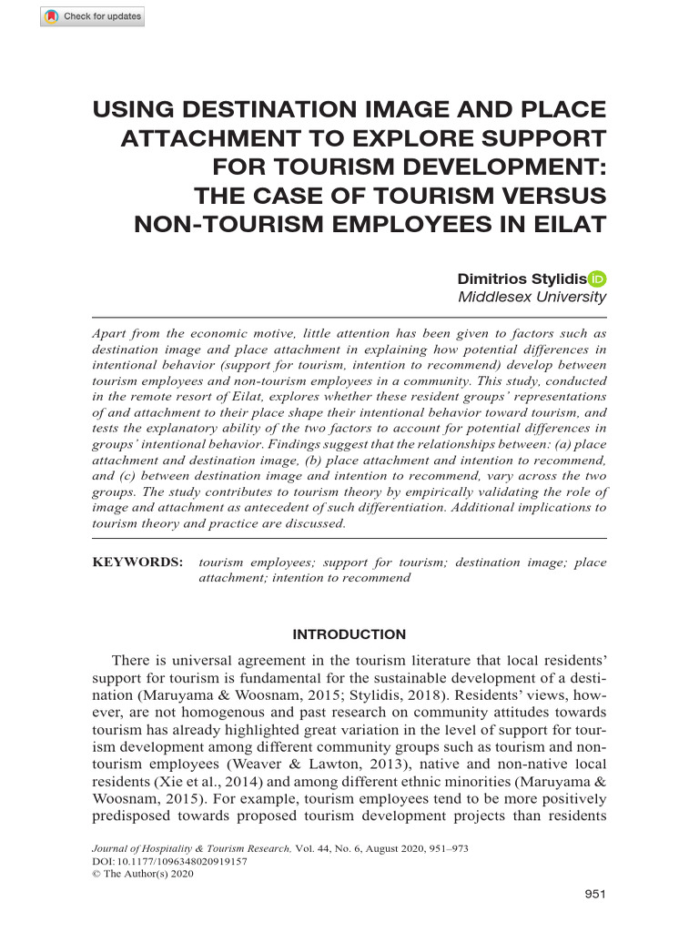 Using Destination Image and Place Attachment To Explore Support For ...