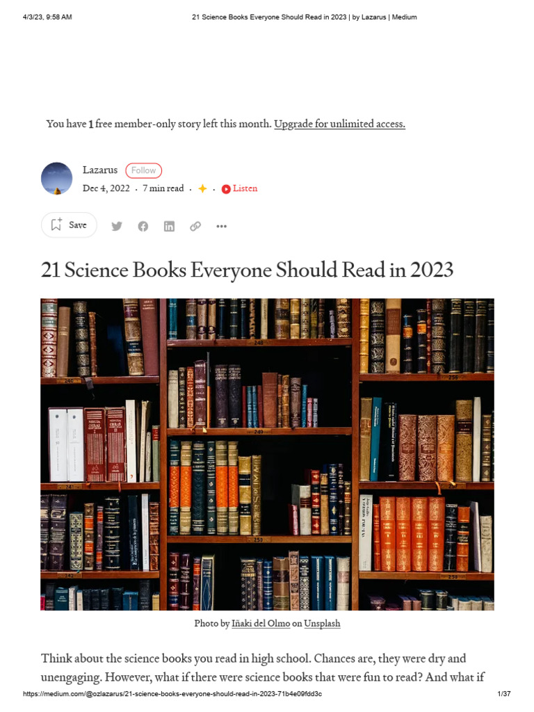 21 Science Books Everyone Should Read in 2023 - by Lazarus - Medium ...