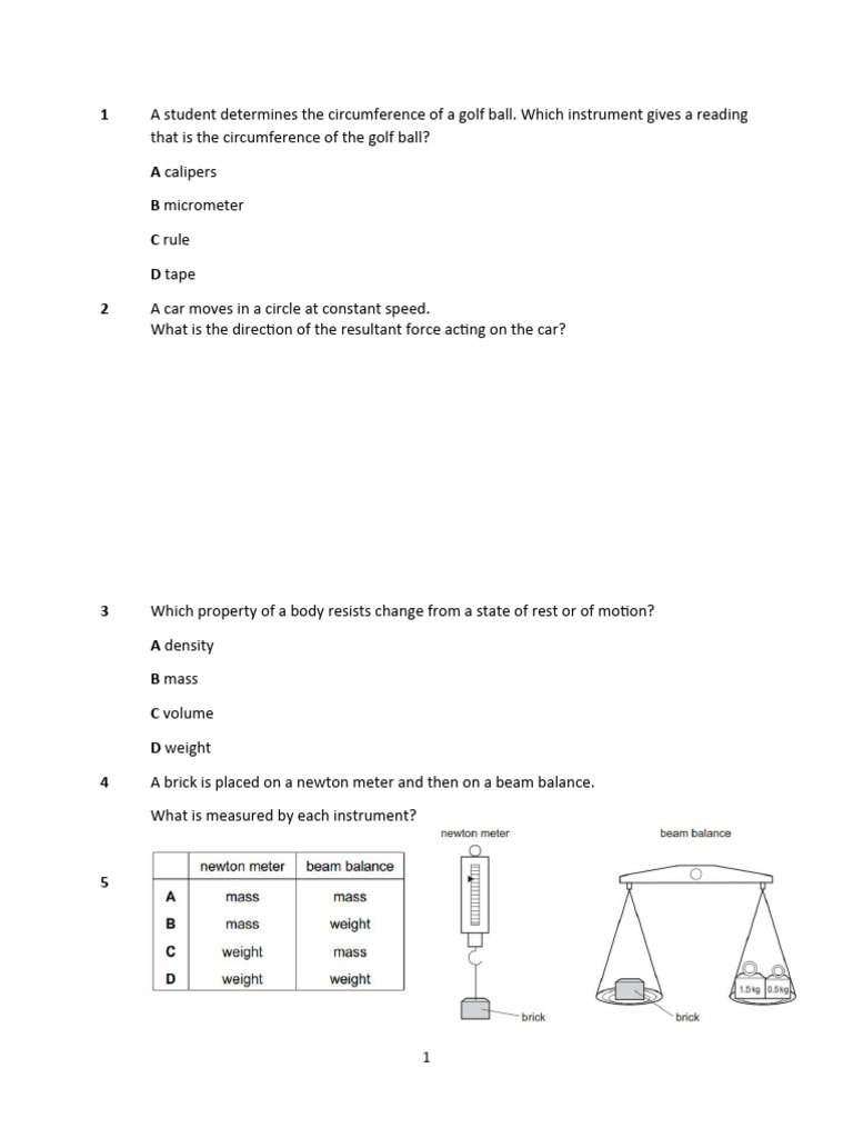 Physics P1 (1st Term - Premock) | PDF | Force | Weight