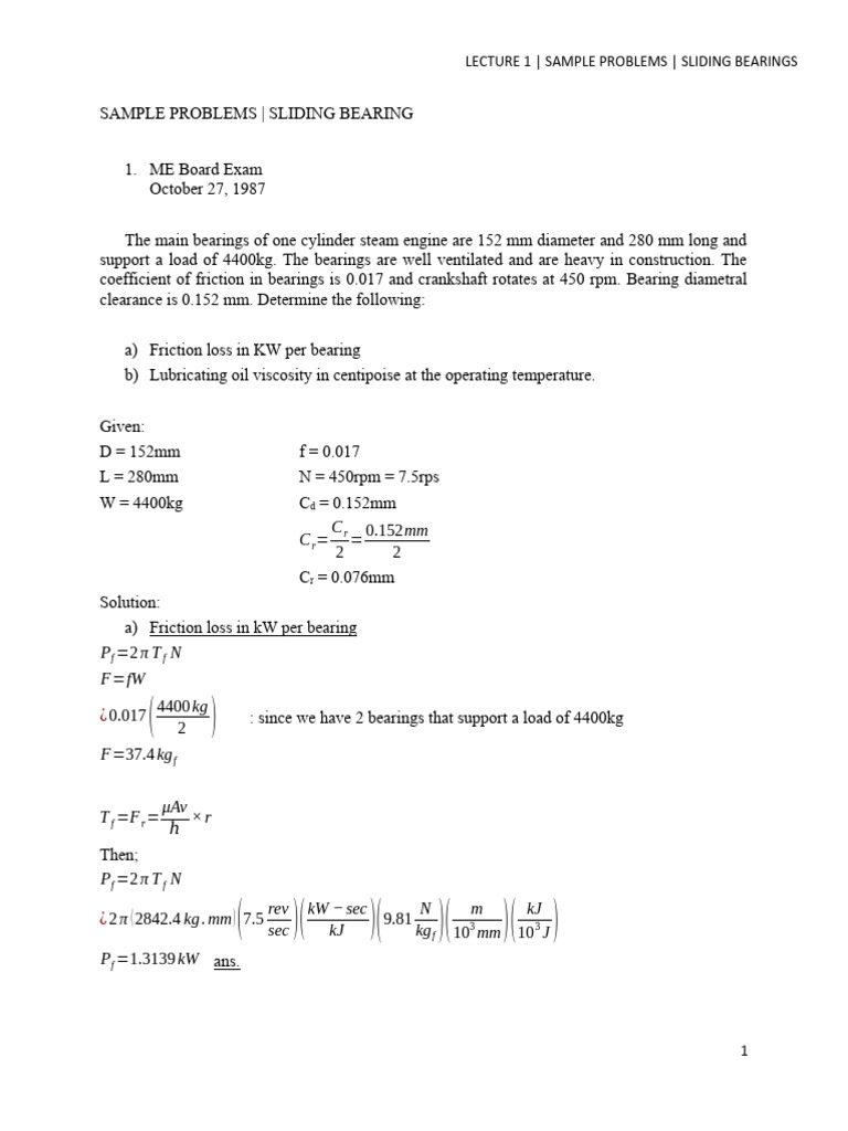 Sample Problems | PDF | Bearing (Mechanical) | Horsepower
