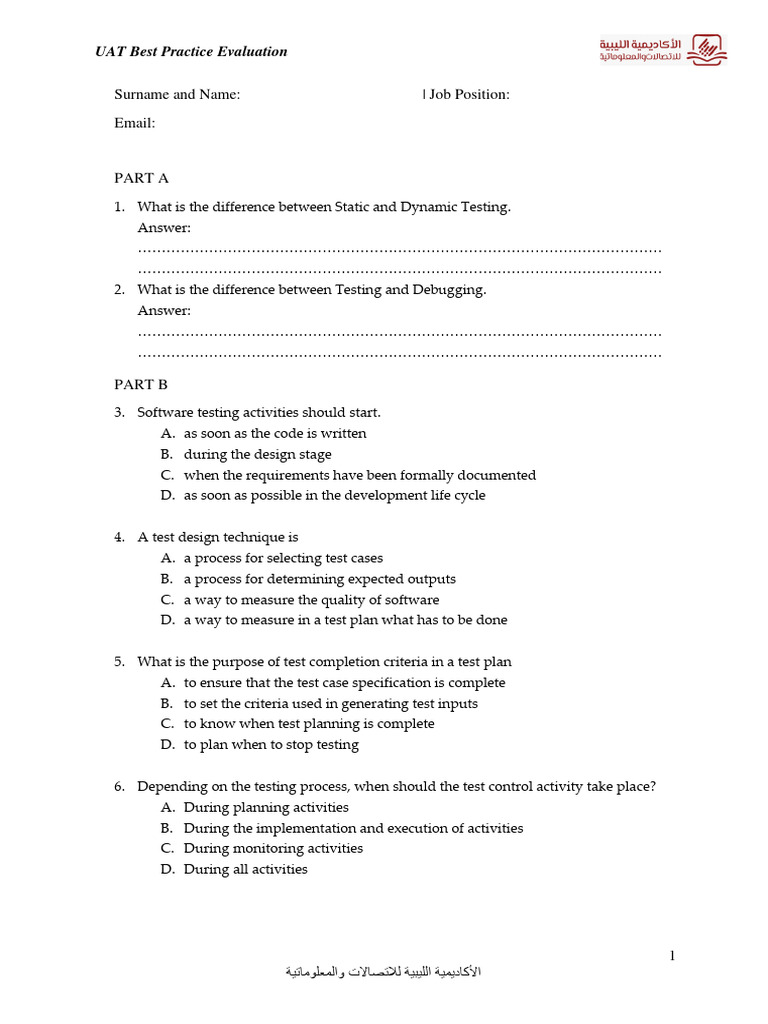 UAT BEST PRACTICE Evaluation Test Post Training-2 | PDF | Technology ...