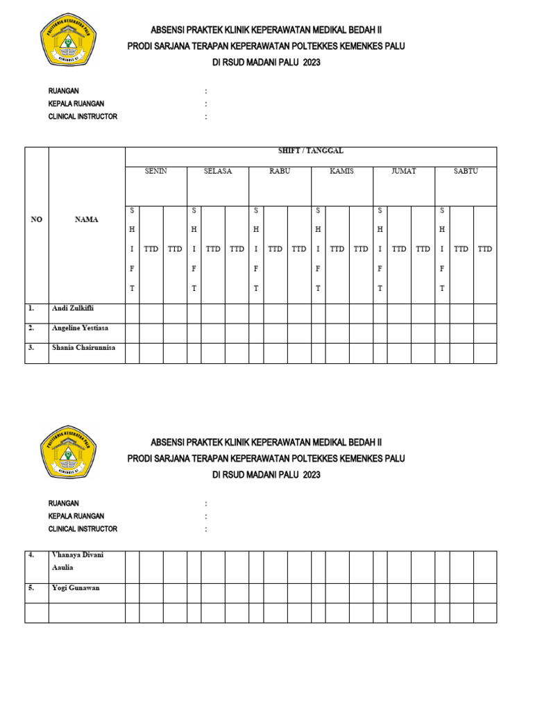 Absensi Dinas Ruangan-Kel.1 | PDF