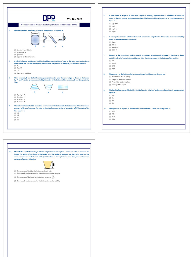 Phy DPP-2 | PDF | Pressure | Atmospheric Pressure