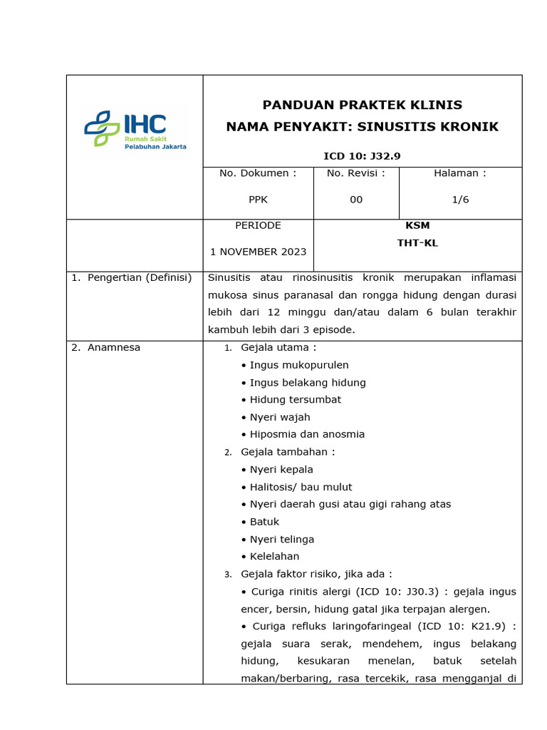 PPK THT TULI SINUSITIS KRONIS BLM TTD | PDF