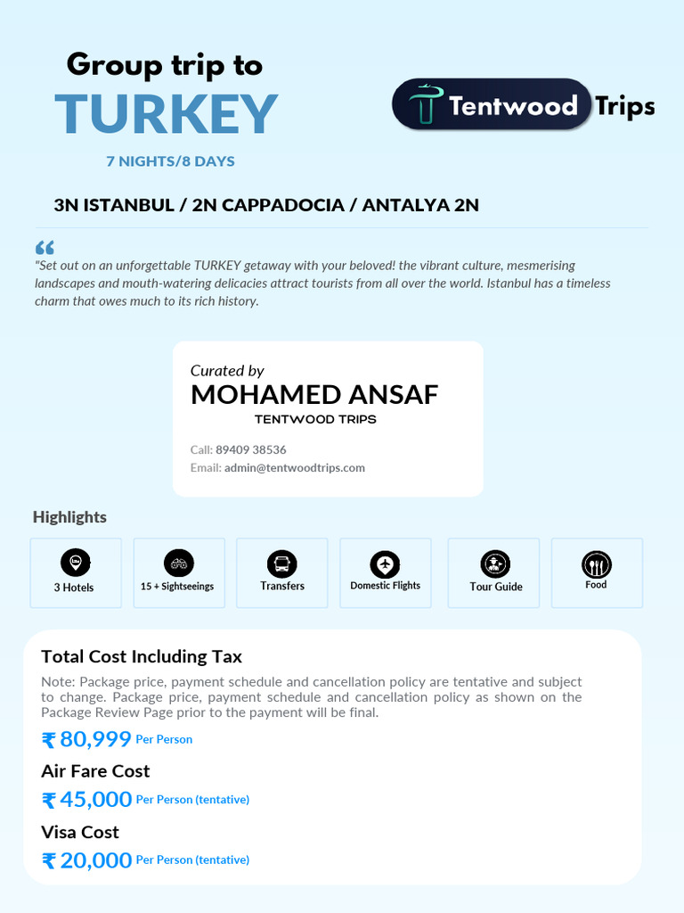 Turkey (Istanul - Cappadocia - Antalya) 7 Nights 8 Days | PDF | Istanbul | Hotel