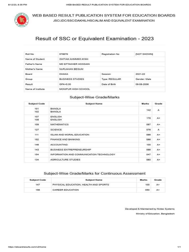 Web Based Result Publication System For Education Boards | PDF