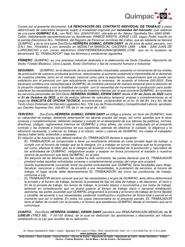 Av. Néstor Gambetta #8583 - Callao - Apartado 3741-Lima (1) Perú - RUC: 20330791501 Teléf.: (51 ...