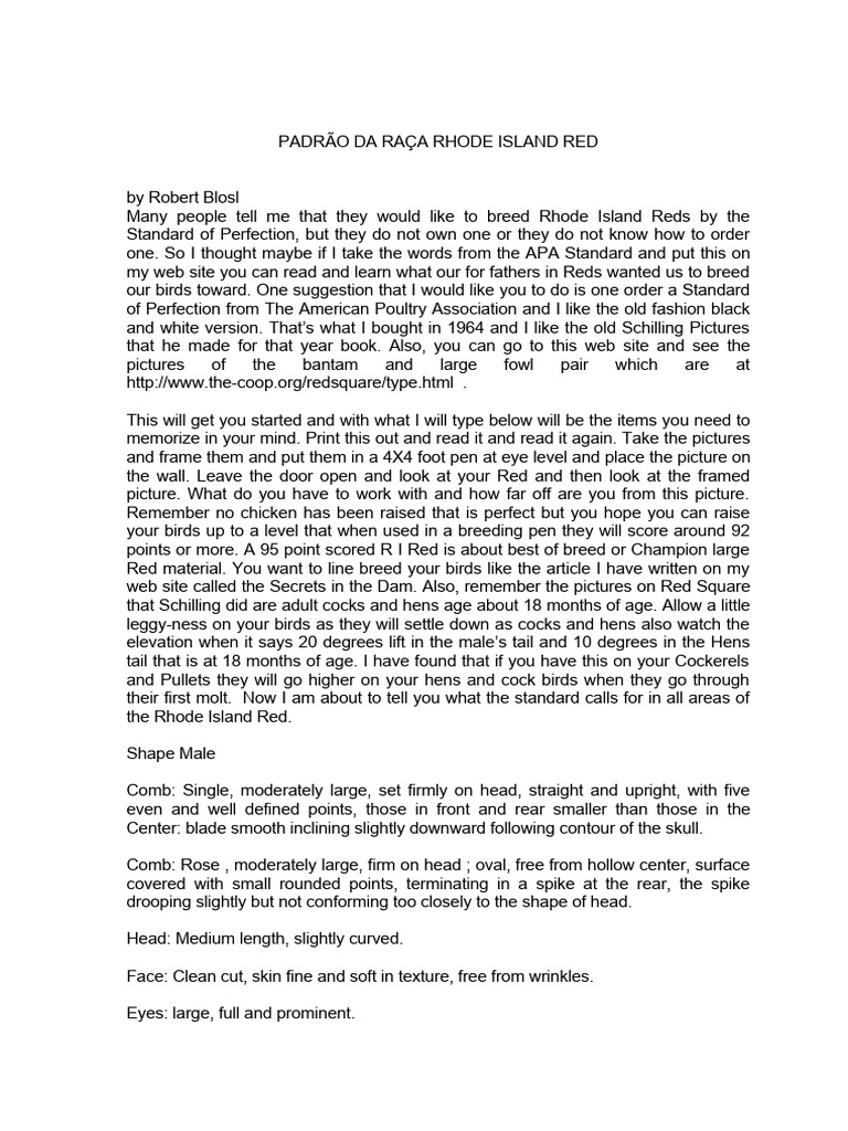 Padrão Da Raça Rhode Island Red | PDF | Foreign Language Studies | Home ...