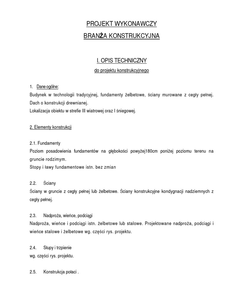 Opis Techniczny WYKONAWCZY-01 | PDF
