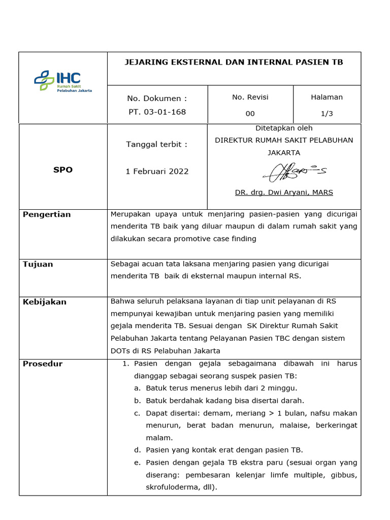 SPO Jejaring Internal External RS Pelabuhan Jakarta | PDF