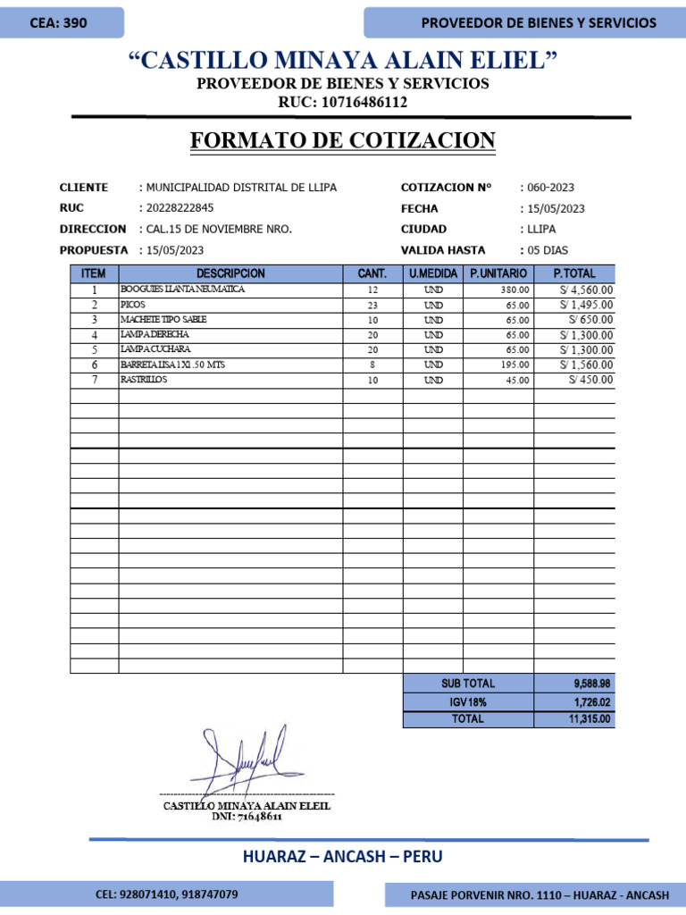 Cotizacion Alain Castillo | PDF