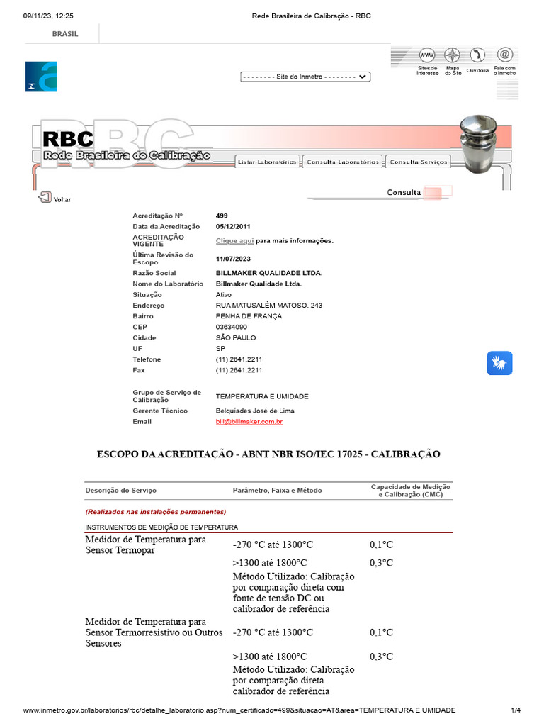 Rede Brasileira de Calibração - RBC | PDF