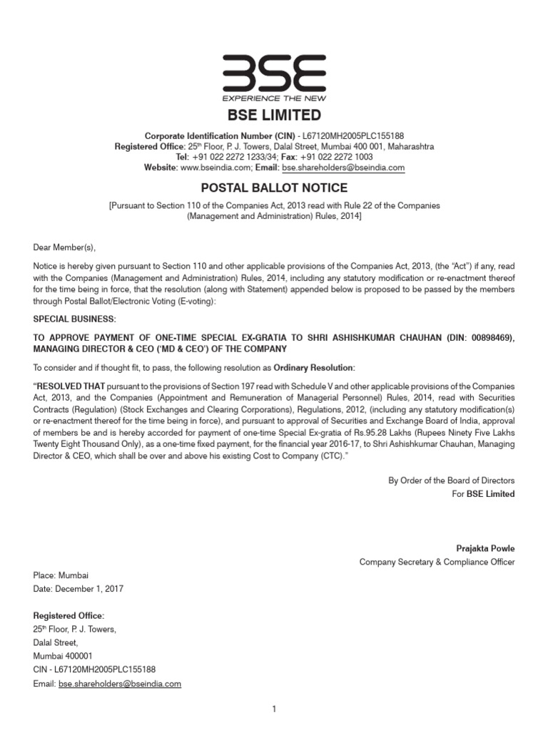 BSE Limited Postal Ballot Notice 2017 | PDF | Finance & Money ...