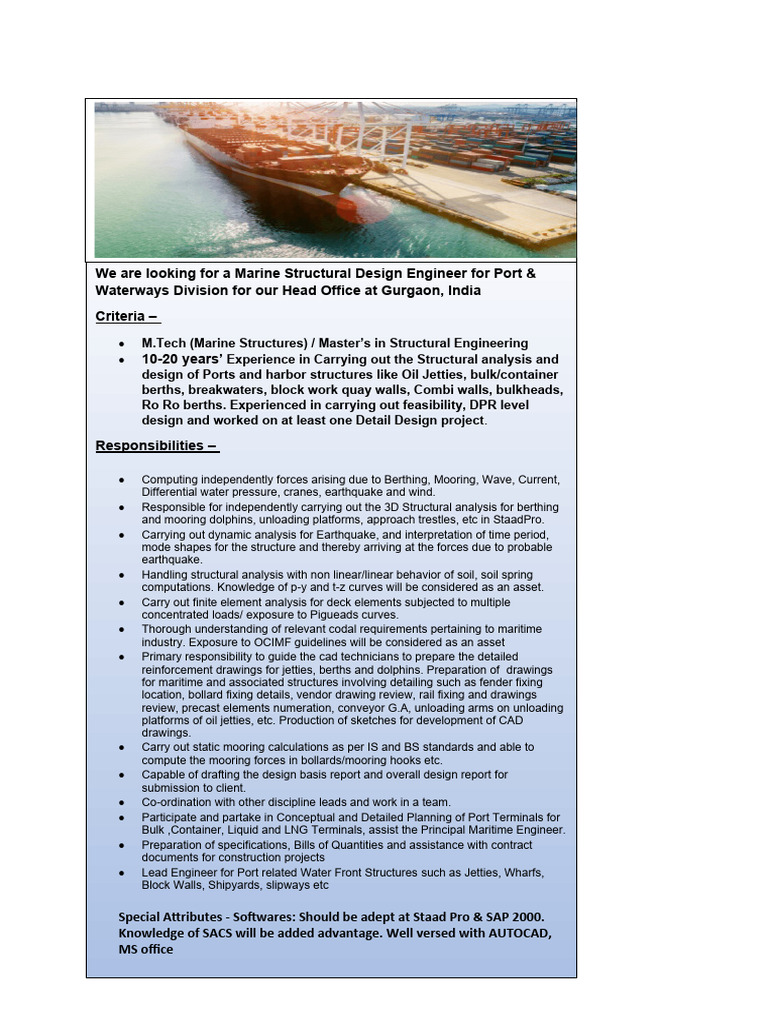 JD - Port-Marine Structural Design Engineer | PDF | Structural Analysis ...