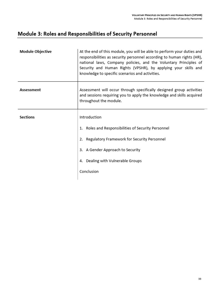 Module 3: Roles and Responsibilities of Security Personnel | PDF