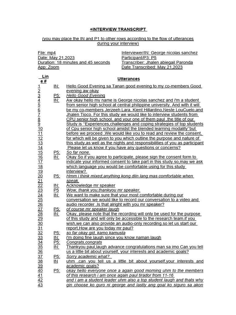 Interview+Transcript P5, Docx. | PDF