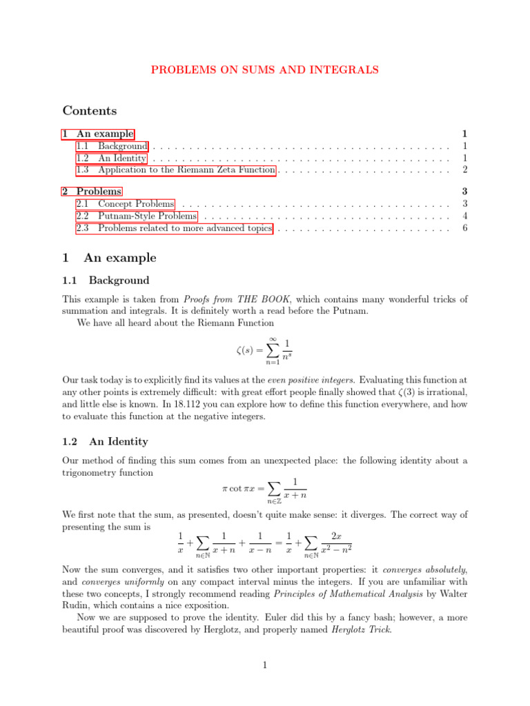 Sums and Integrals | Download Free PDF | Summation | Functions And Mappings