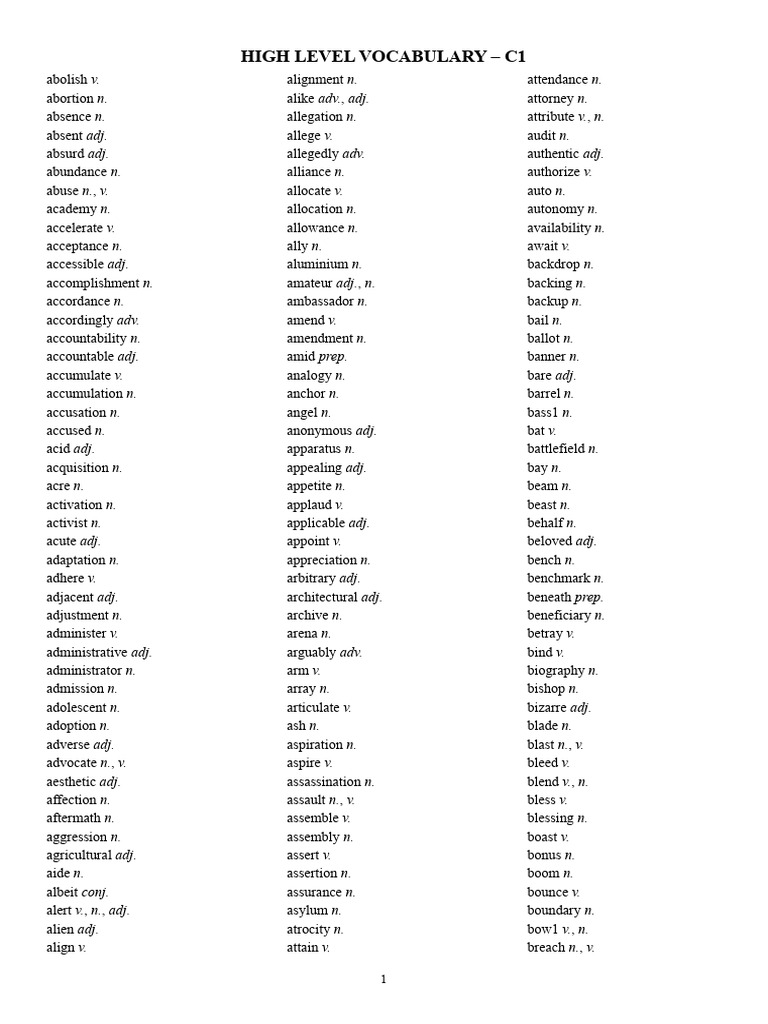 High Level Vocabulary | PDF