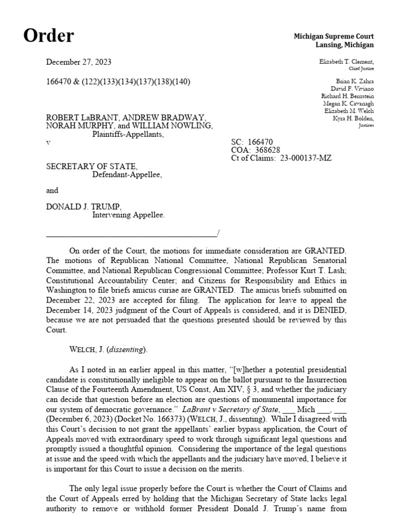 Michigan Order | PDF | American Government | Presidents Of The United ...