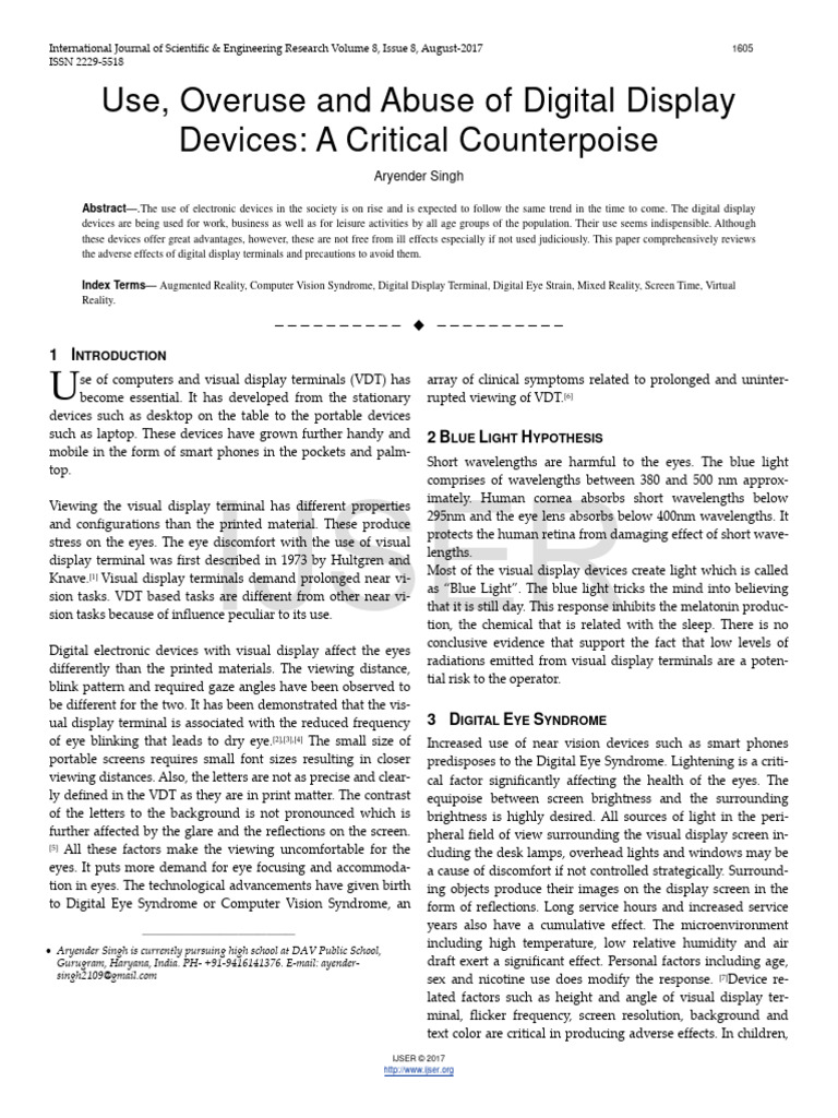 Use Overuse and Abuse of Digital Display Devices A Critical ...