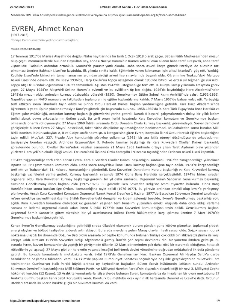 Kenan Evren | PDF