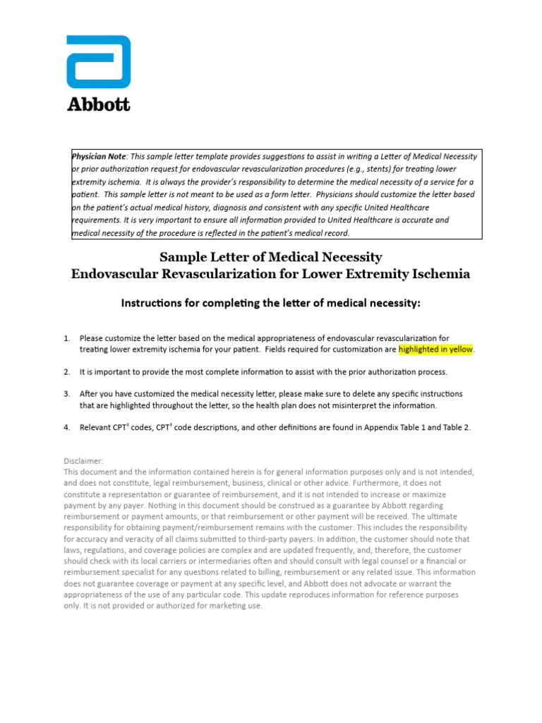 Vas Uhc Sample Letter Medical Necessity | PDF | Interventional ...