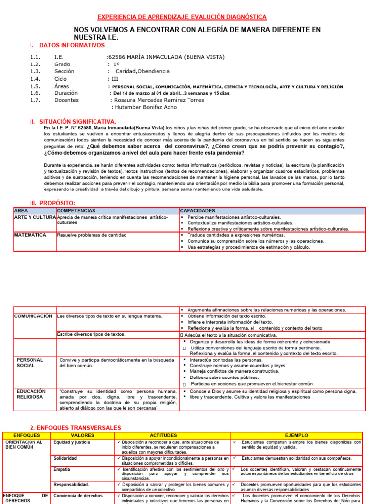 01 EXPERIENCIA DE APRENDIZAJE APRENDO EN CASA 2022 - Marzo - 1 | PDF