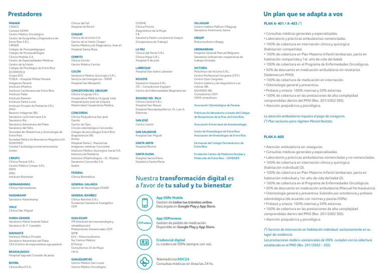 Planes de Salud OSPe: Coberturas y Servicios | PDF | Hospital | Medicina