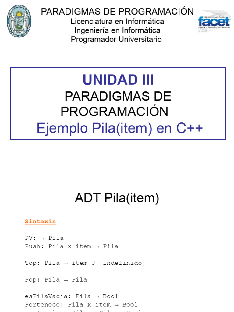 L3.V2.Ejemplo Pila en C++ | PDF | C ++ | Paradigmas de programación