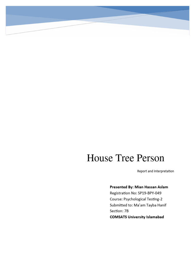 HTP Assessment Report | PDF | Art Therapy | Psychology