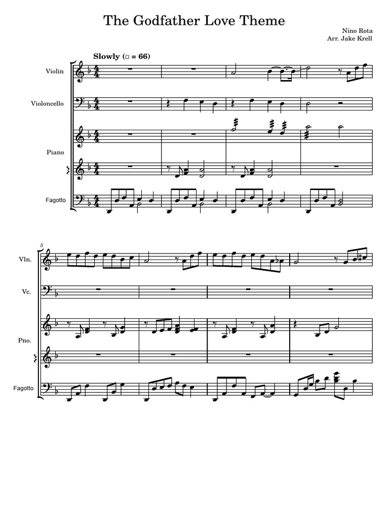 The Godfather Love Theme Violino Violoncello Piano Fagotto | Download ...