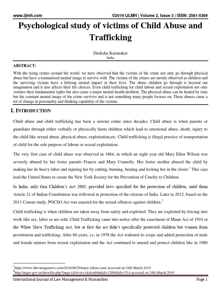 Psychological Study of Victims of Child Abuse and Trafficking | PDF ...
