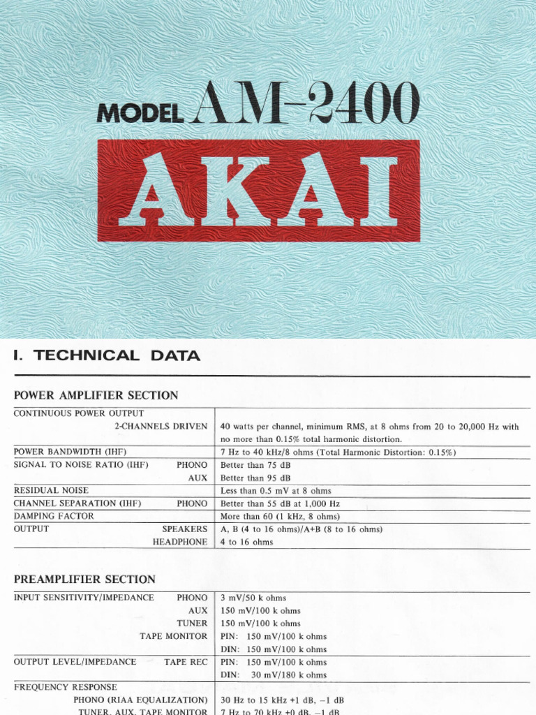 Akai Am-2400 Stereo Amplifier SM | PDF