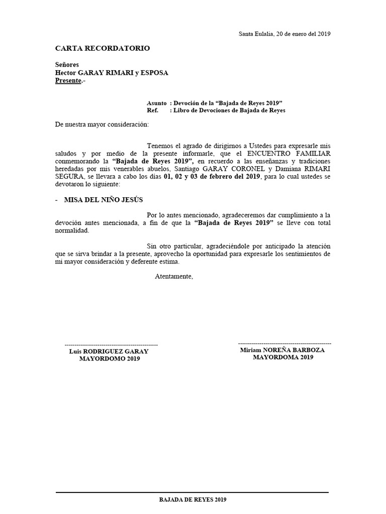 Ejemplo de Recordatorio | PDF