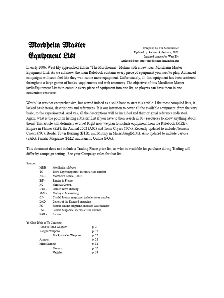 Master Equipment List | PDF | Shield | Sword