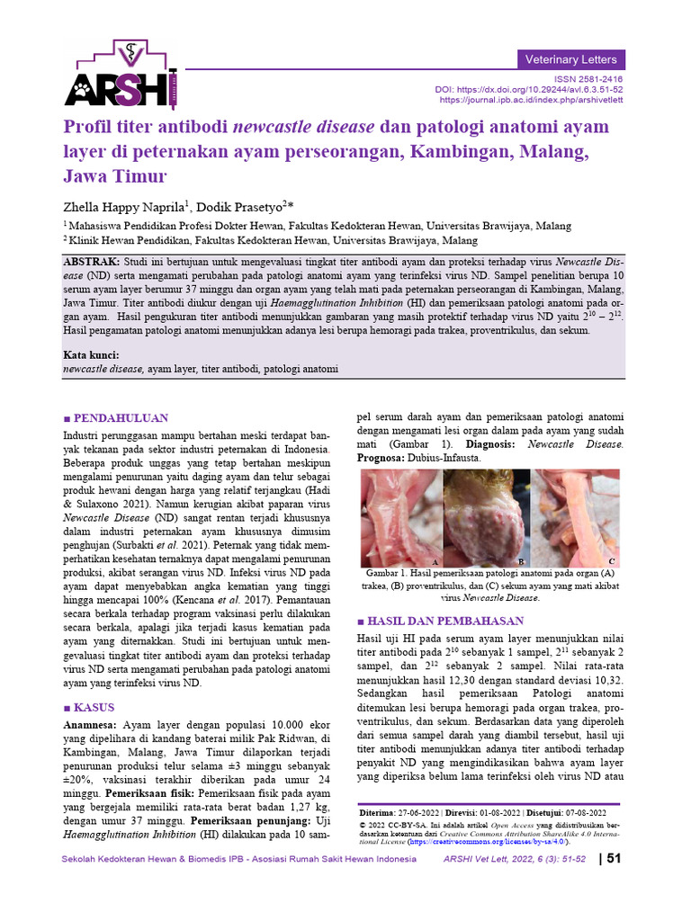 Profil Titer Antibodi Newcastle Disease Dan Patolo | PDF